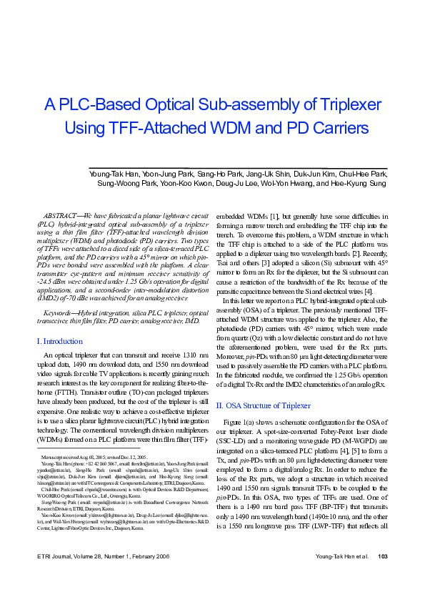 (PDF) A PLC-Based Optical Sub-assembly of Triplexer Using TFF-Attached ...