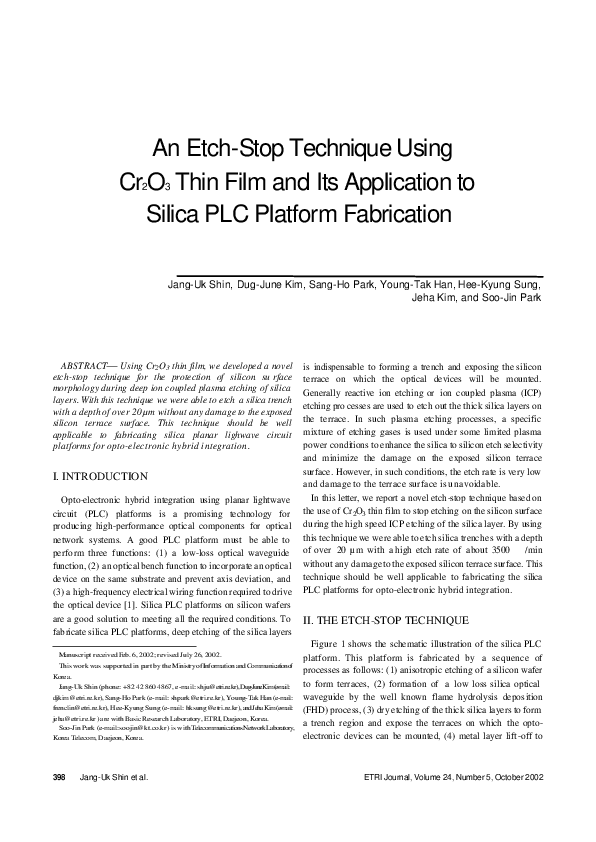 (PDF) An Etch-Stop Technique Using Cr2O3 Thin Film and Its Application ...