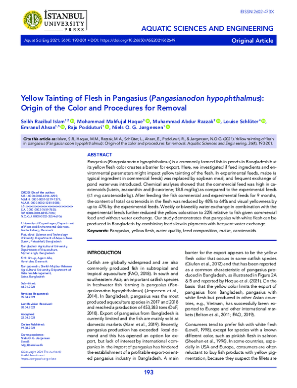 (PDF) Yellow Tainting of Flesh in Pangasius (Pangasianodon ...