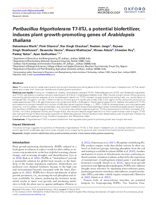 (PDF) Peribacillus frigoritolerans T7-IITJ, a potential biofertilizer ...