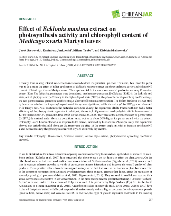 (PDF) Effect of Ecklonia maxima extract on photosynthesis activity and ...