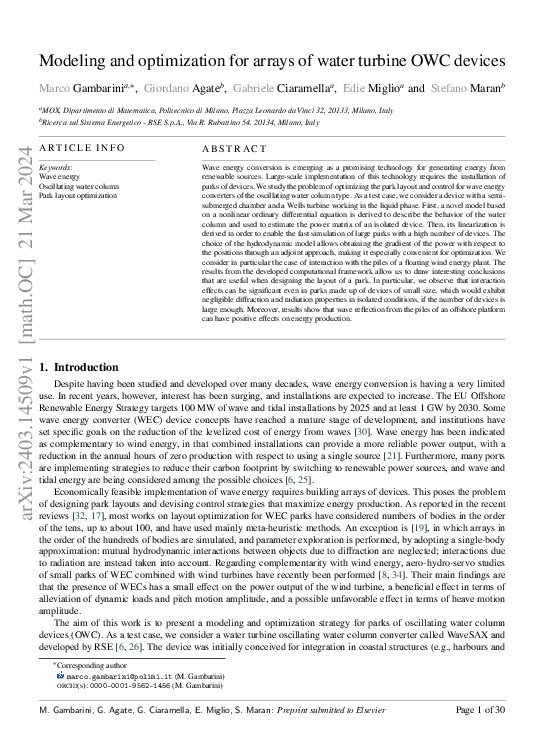 (PDF) Modeling and optimization for arrays of water turbine OWC devices