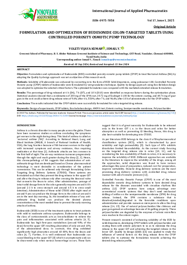Pdf Formulation And Optimization Of Budesonide Colon Targeted Tablets Using Controlled