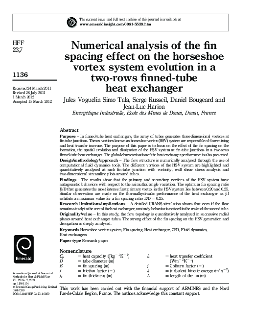 (PDF) Numerical analysis of the fin spacing effect on the horseshoe ...