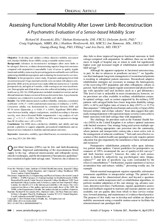 (PDF) Assessing Functional Mobility After Lower Limb Reconstruction