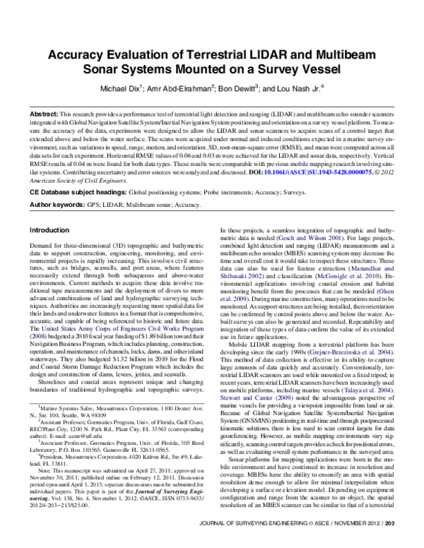 (PDF) Accuracy Evaluation of Terrestrial LIDAR and Multibeam Sonar ...