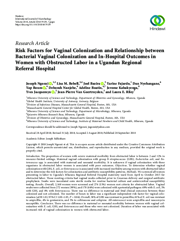 (PDF) Risk Factors for Vaginal Colonization and Relationship between ...