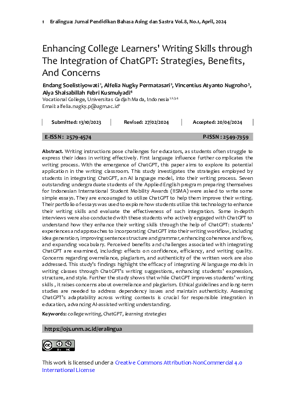 (PDF) Enhancing College Learners' Writing Skills through The Integration of ChatGPT: Strategies ...