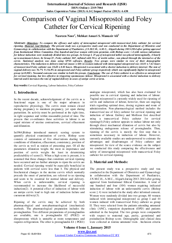 (PDF) Comparison of Vaginal Misoprostol and Foley Catheter for Cervical ...