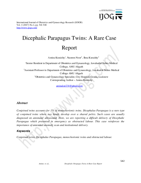 (PDF) Dicephalic Parapagus Twins : A Rare Case Report