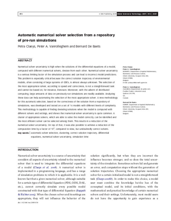 (PDF) Automatic numerical solver selection from a repository of pre-run simulations