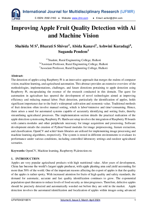 (PDF) Improving Apple Fruit Quality Detection with AI and Machine Vision