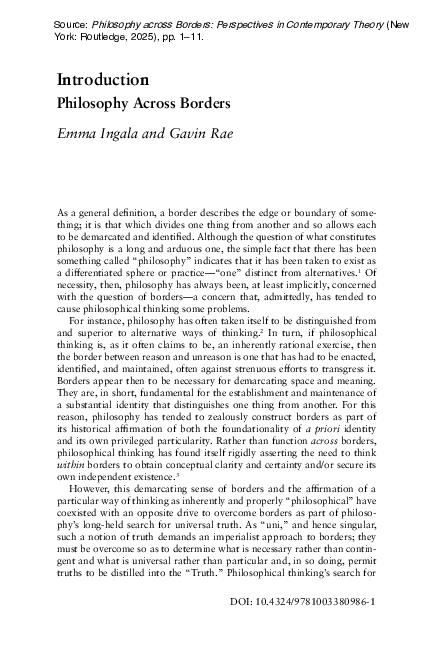 (PDF) Introduction - Philosophy across Borders: Perspectives in ...
