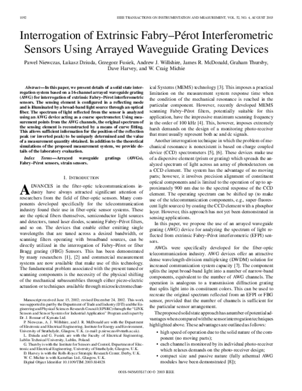 (PDF) Interrogation of extrinsic Fabry-Perot interferometric sensors ...