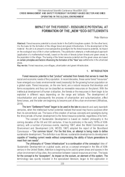 (PDF) IMPACT OF THE FOREST -RESOURCE POTENTIAL AT -SETTLEMENTS