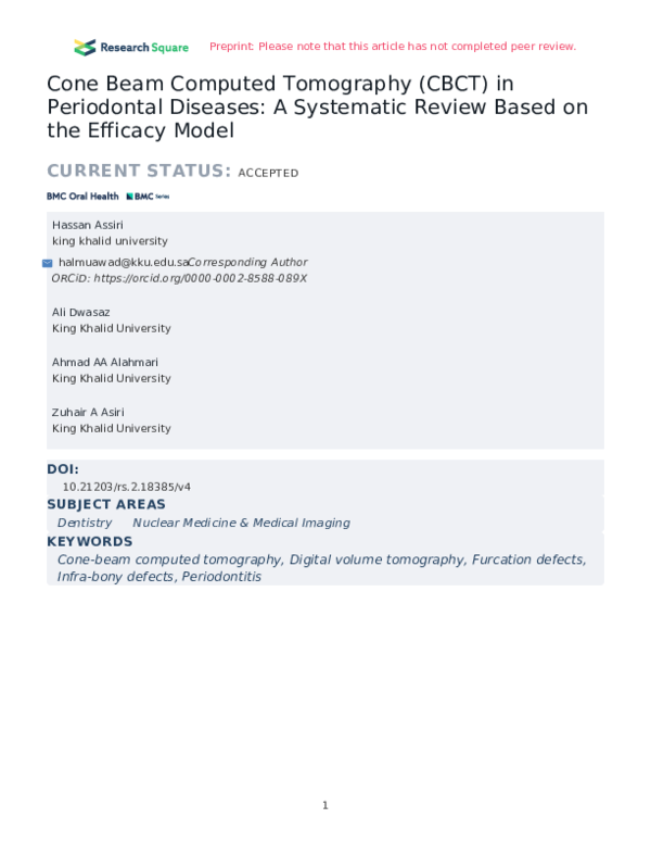 Pdf Cone Beam Computed Tomography Cbct In Periodontal Diseases A Systematic Review Based On