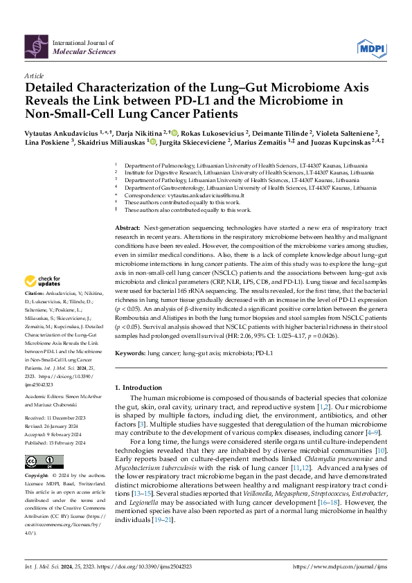 (PDF) Detailed Characterization of the Lung–Gut Microbiome Axis Reveals the Link between PD-L1 ...