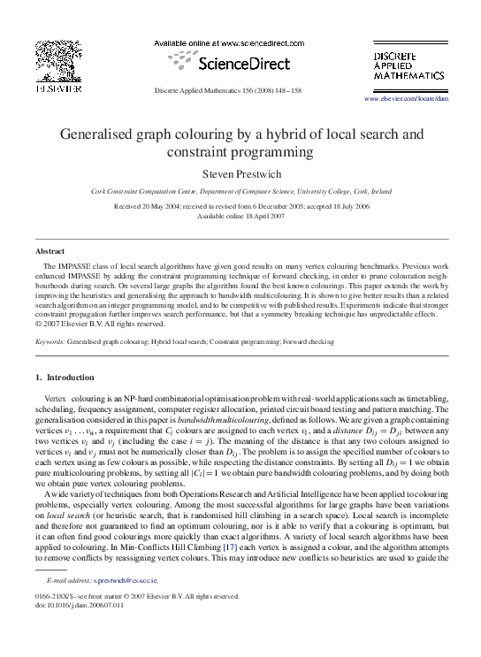 (PDF) Generalised graph colouring by a hybrid of local search and constraint programming