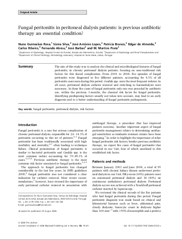 (PDF) Fungal peritonitis in peritoneal dialysis patients: is previous antibiotic therapy an ...