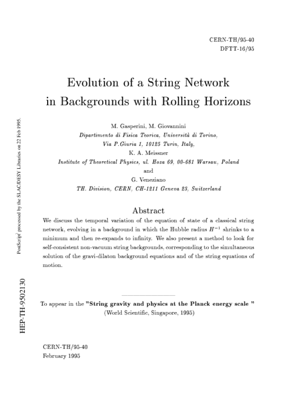 (PDF) Evolution of a String Network in Backgrounds with Rolling Horizons