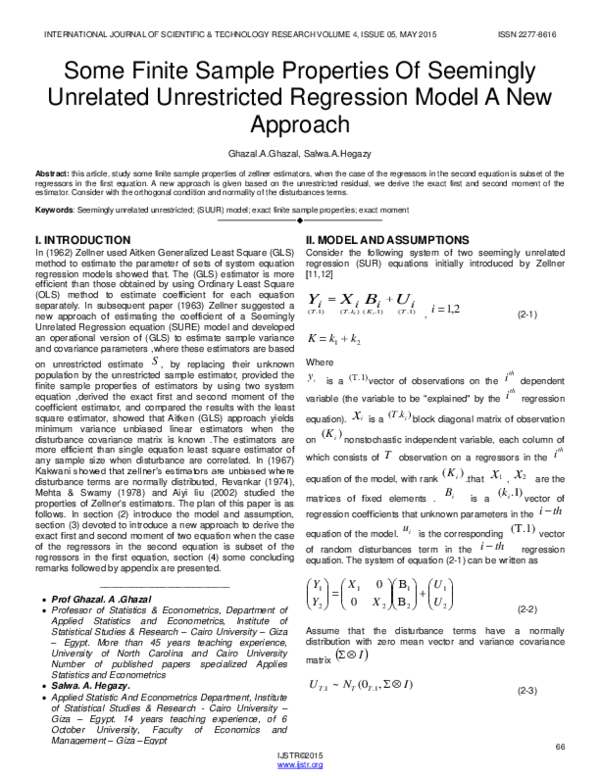 (PDF) Some Finite Sample Properties Of Seemingly Unrelated Unrestricted Regression Model A New ...