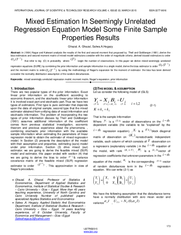 (PDF) Mixed Estimation In Seemingly Unrelated Regression Equation Model ...