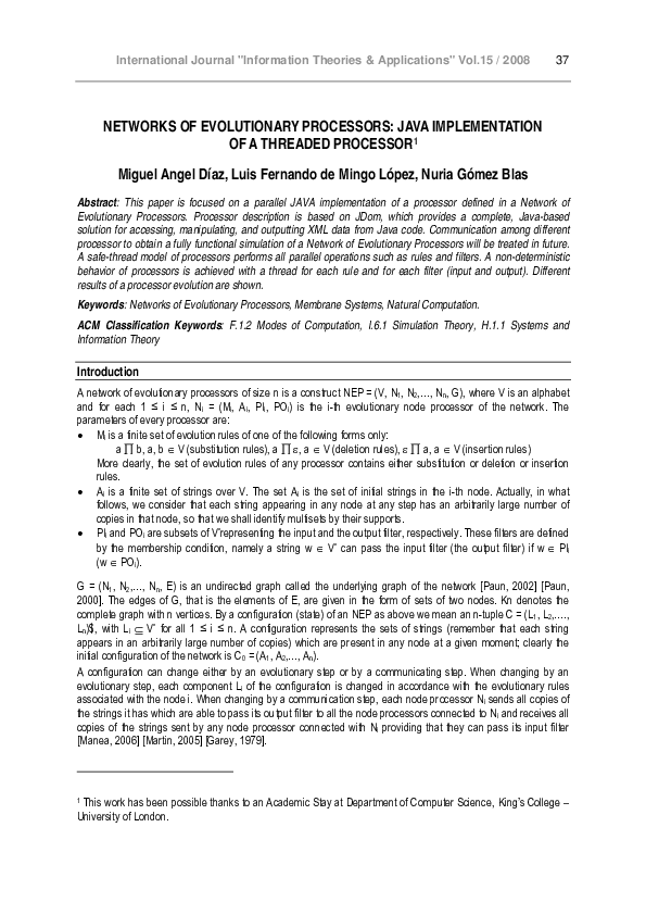 (PDF) Networks of evolutionary processors: Java Implementation of a threaded processor