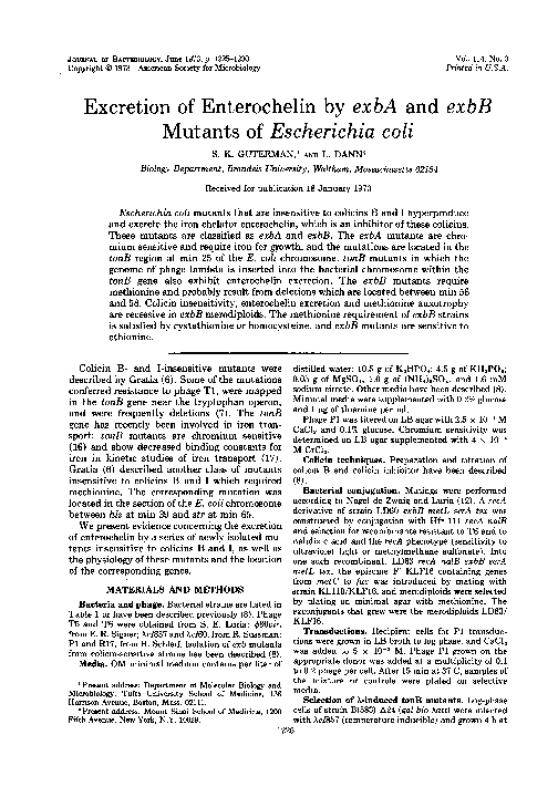 (PDF) Excretion of Enterochelin by exbA and exbB Mutants of Escherichia ...