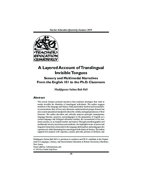 (PDF) A Layered Account of Translingual Invisible Tongues: Sensory and ...