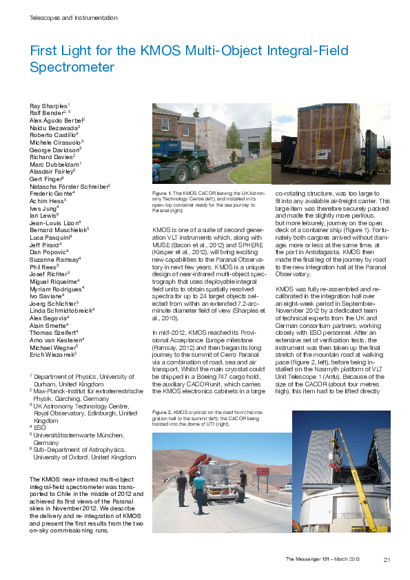 (PDF) First light for the KMOS multi-object integral-field spectrometer