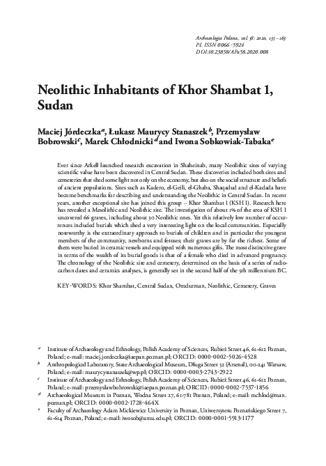 (PDF) Neolithic Inhabitants of Khor Shambat 1, Sudan