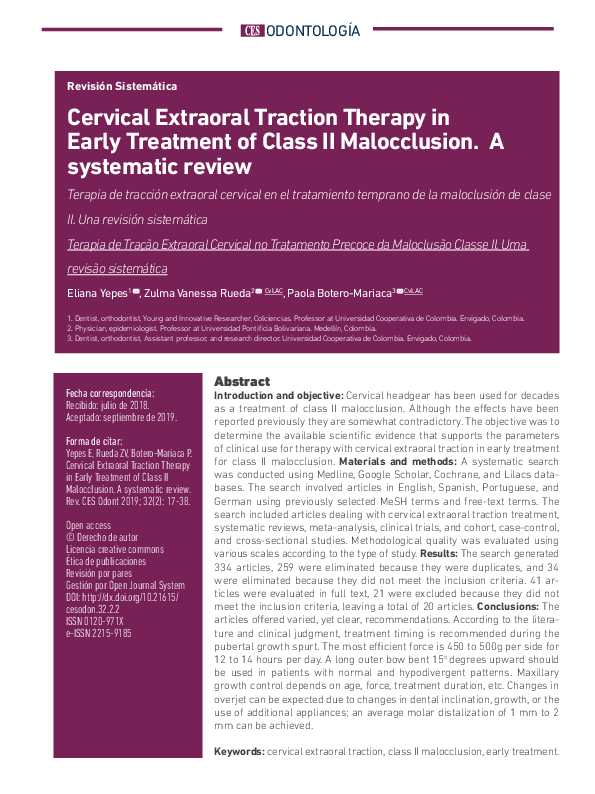 (PDF) Cervical Extraoral Traction Therapy in Early Treatment of Class ...