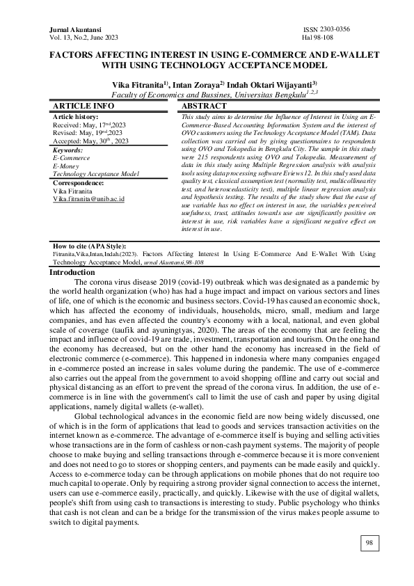 (PDF) Factors Affecting Interest In Using E-Commerce And E-Wallet With Using Technology ...