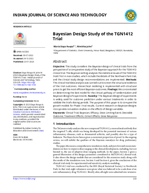 (PDF) Bayesian Design Study of the TGN1412 Trial