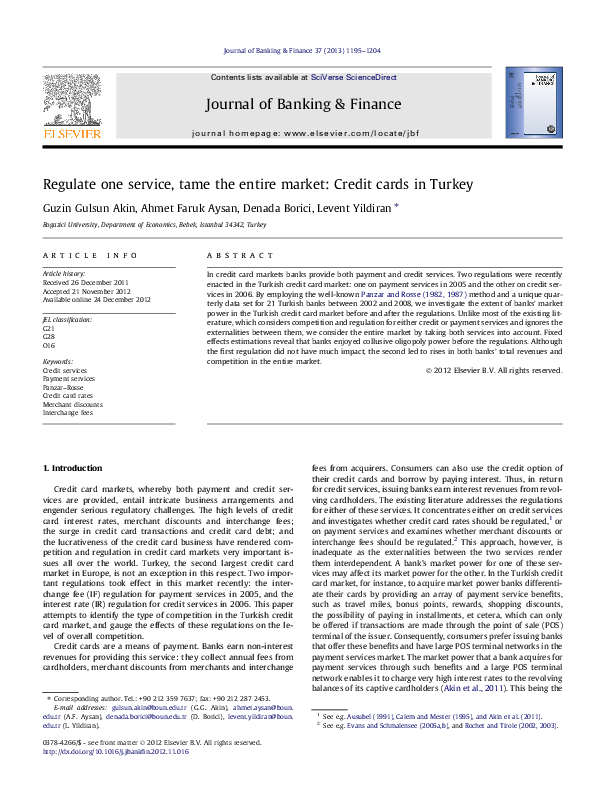 (PDF) Regulate one service, tame the entire market: Credit cards in Turkey