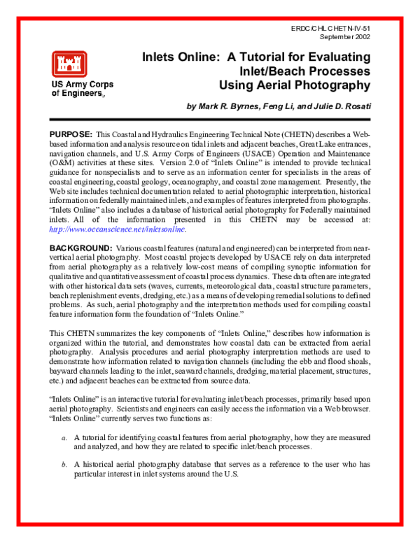 (PDF) Inlets Online: A tutorial for evaluating inlet/beach processes using aerial photography