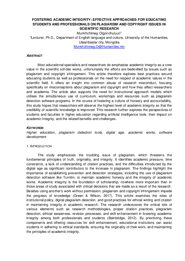 (PDF) FOSTERING ACADEMIC INTEGRITY: EFFECTIVE APPROACHES FOR EDUCATING ...