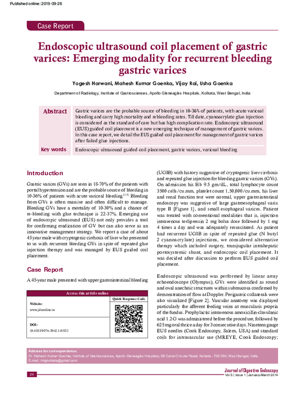 (PDF) Endoscopic ultrasound coil placement of gastric varices: Emerging ...