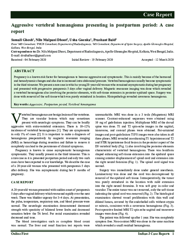 Pdf Aggressive Vertebral Hemangioma Presenting In Postpartum Period 5272