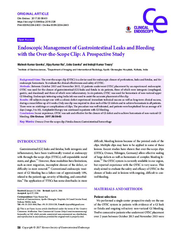 (PDF) Endoscopic Management of Gastrointestinal Leaks and Bleeding with ...