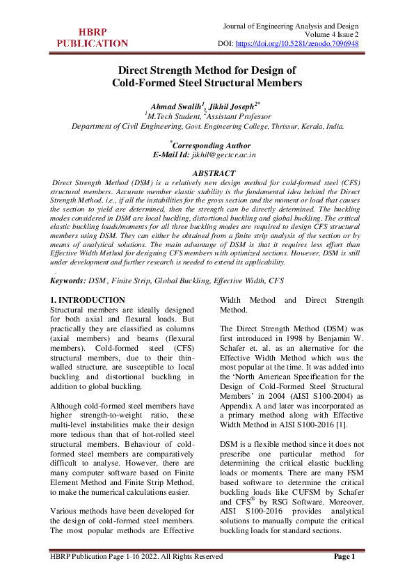 (PDF) Direct Strength Method for Design of Cold-Formed Steel Structural ...