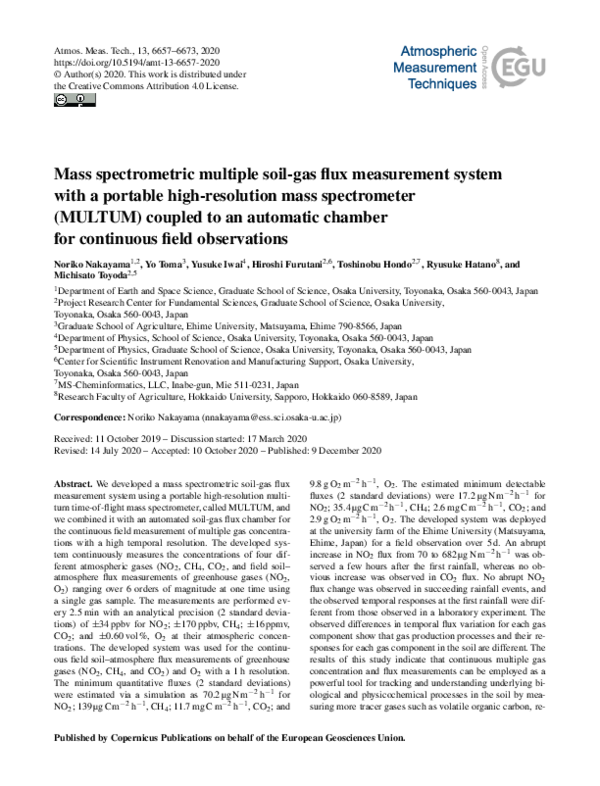 (PDF) A mass spectrometric multiple soil-gas flux measurement system ...