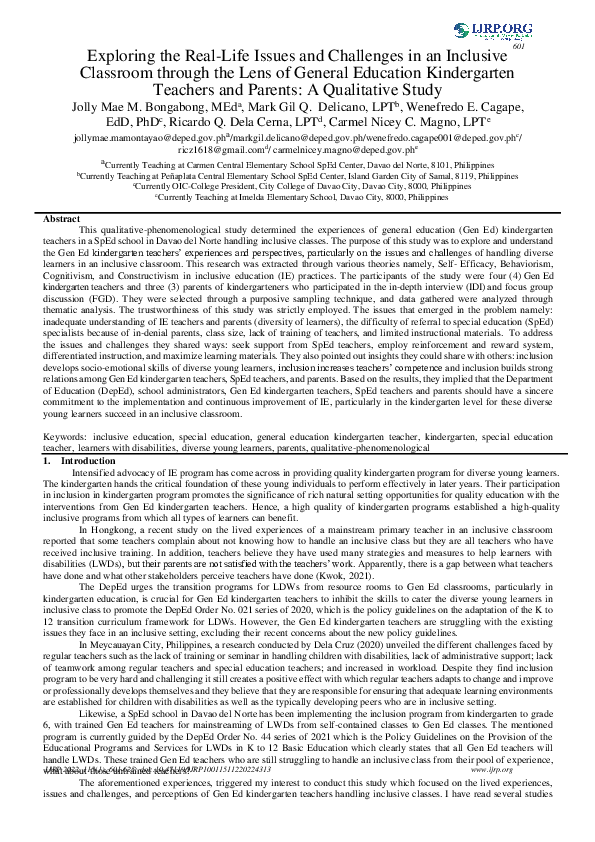 (PDF) Exploring the Real-Life Issues and Challenges in an Inclusive ...