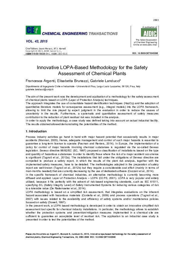 (PDF) Innovative LOPA-based methodology for the safety assessment of ...