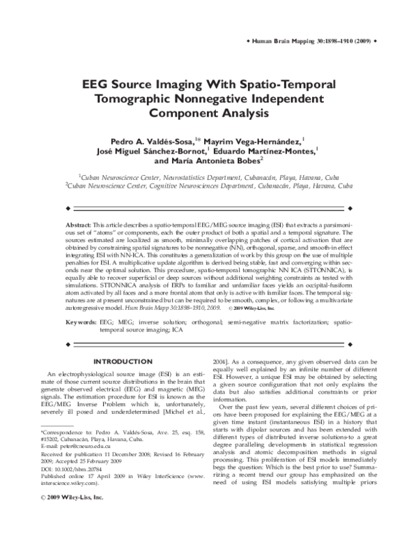 (PDF) EEG source imaging with spatio-temporal tomographic nonnegative independent component analysis