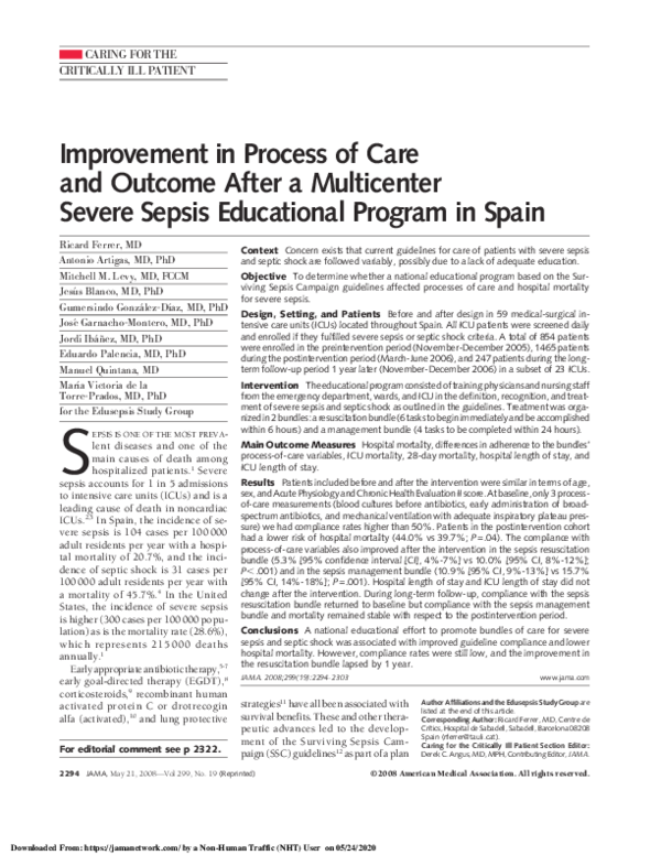 (PDF) Improvement in Process of Care and Outcome After a Multicenter ...