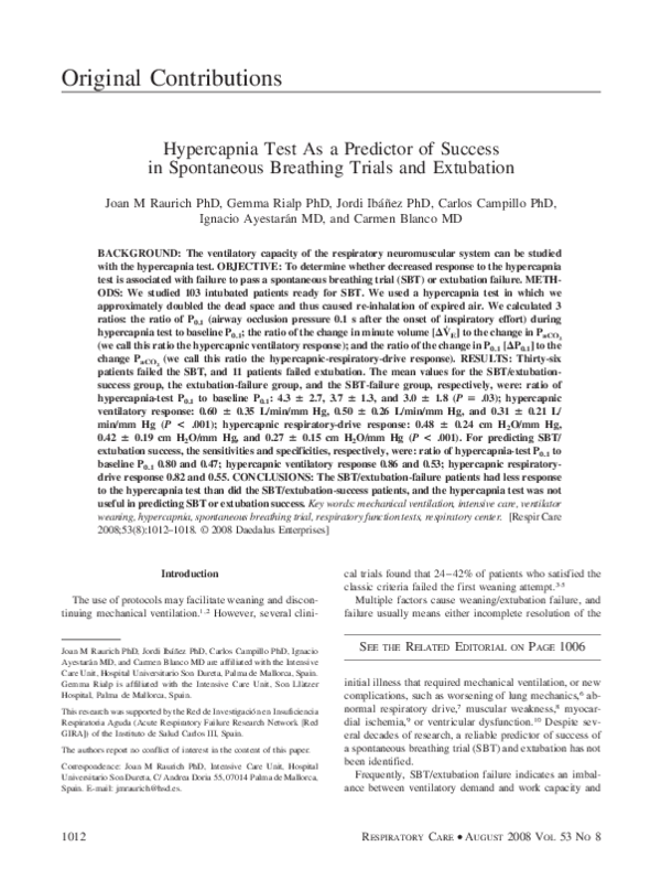 (PDF) Hypercapnia test as a predictor of success in spontaneous ...