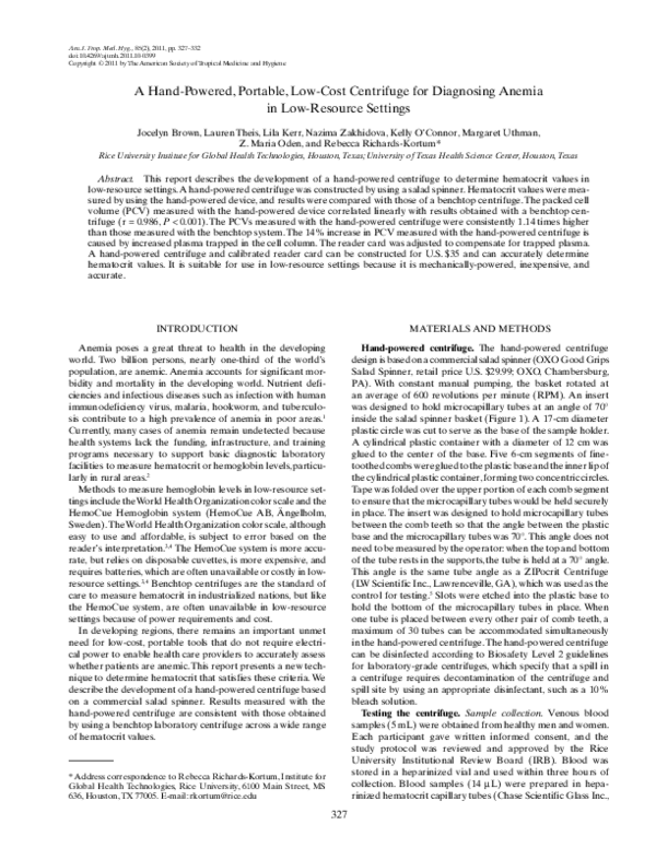 (PDF) A Hand-Powered, Portable, Low-Cost Centrifuge for Diagnosing ...