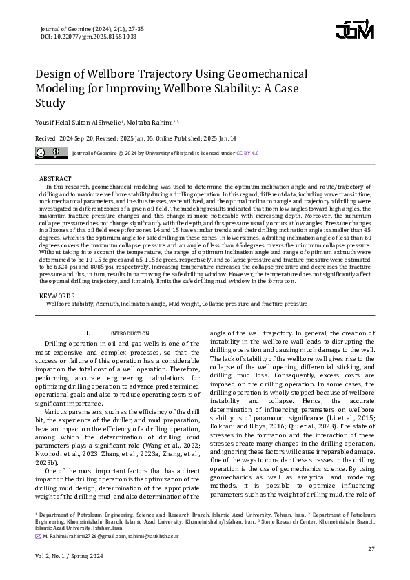 (PDF) Design of Wellbore Trajectory Using Geomechanical Modeling for ...