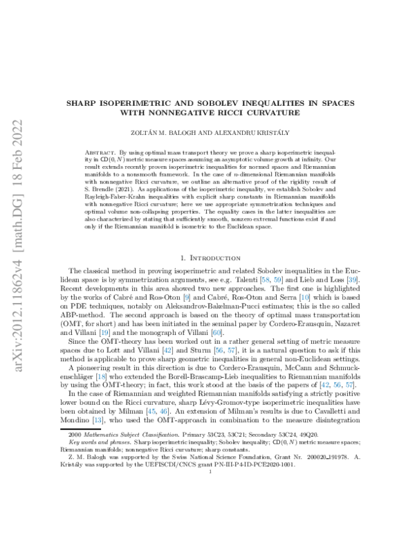 Pdf Sharp Isoperimetric And Sobolev Inequalities In Spaces With